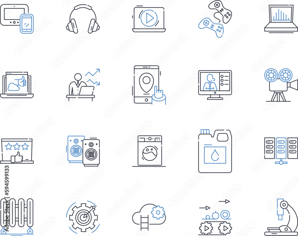 Contraptions line icons collection. Gadgetry, Rube Goldberg, Ingenious ... Contraptions line icons collection. Gadgetry, Rube Goldberg, Ingenious ...