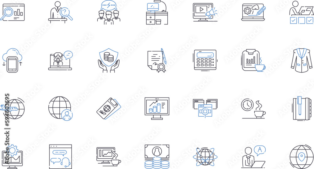 Vetor de Corporate center line icons collection. Centralized ...
