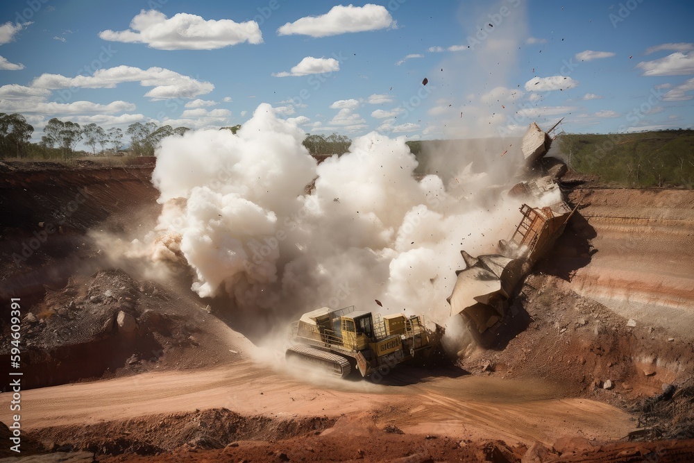 mining demolition, with explosives and machinery being used to collapse ...
