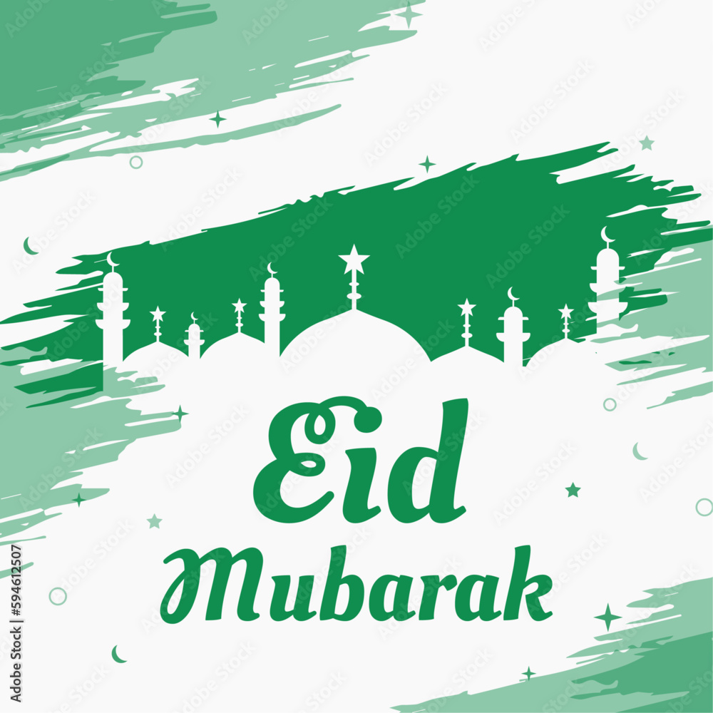 Eid Mubarak Muslim holiday design includes mosque, Eid elements, and ...