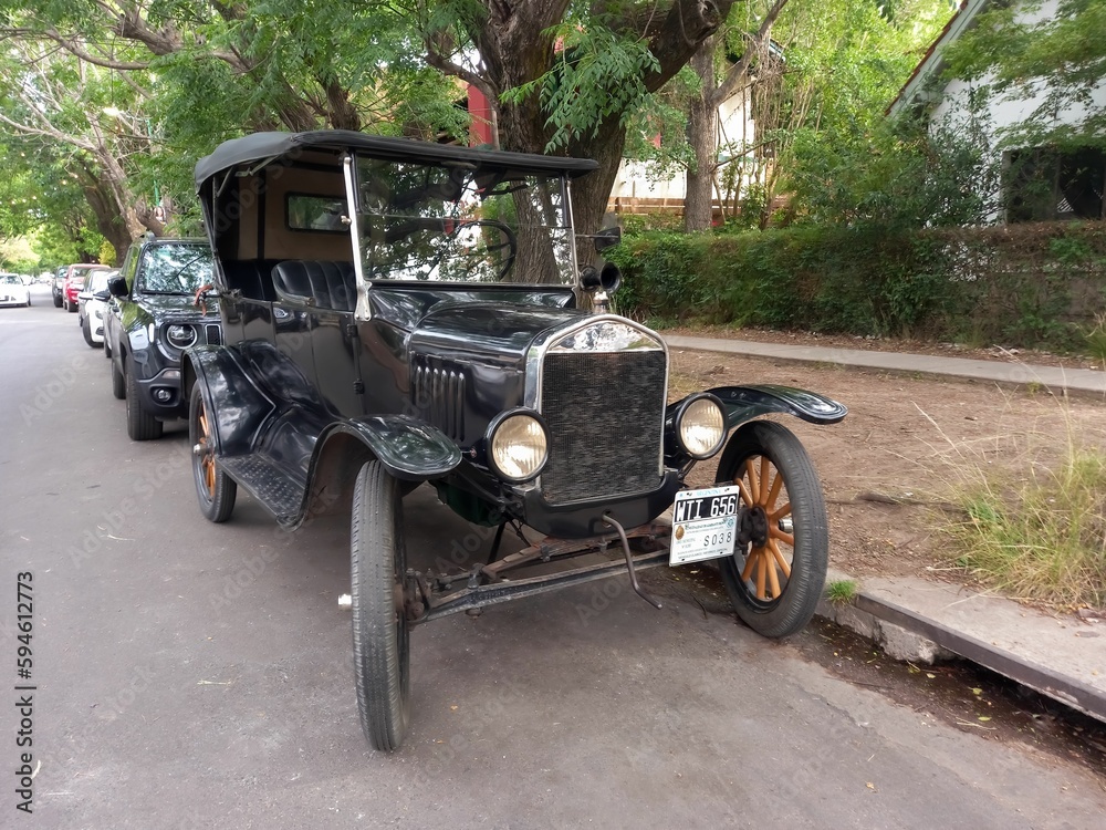 Vintage car black 1920s Ford Model T double phaeton parked in the ...