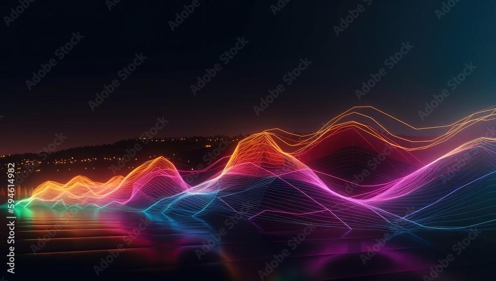 Black background with a neon band of light, abstract neon background ...