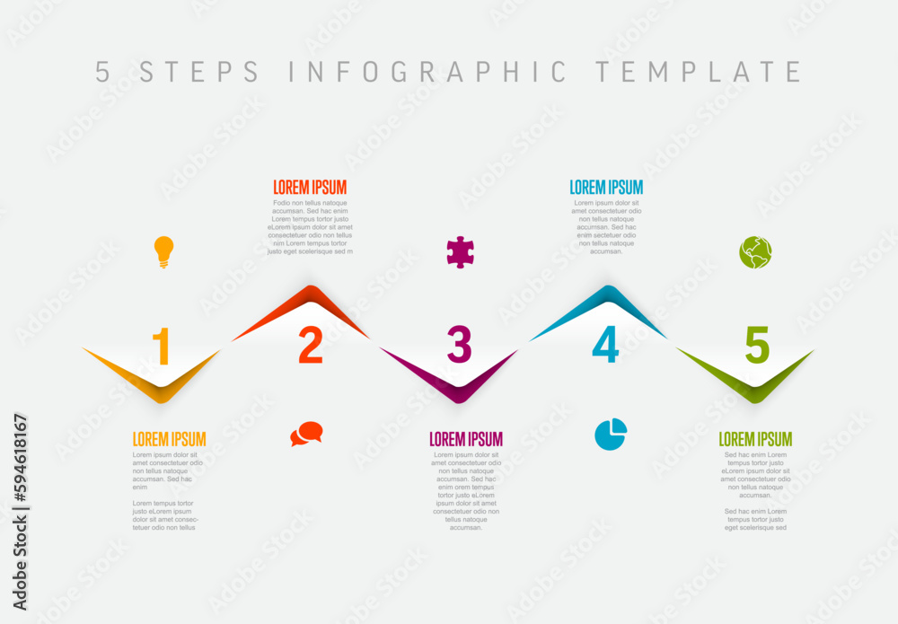Five horizontal corner steps elements template with icons Stock Vector ...