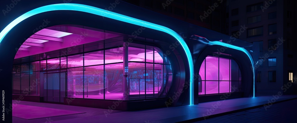 Modern architectural illustration of a metro station illuminated at ...