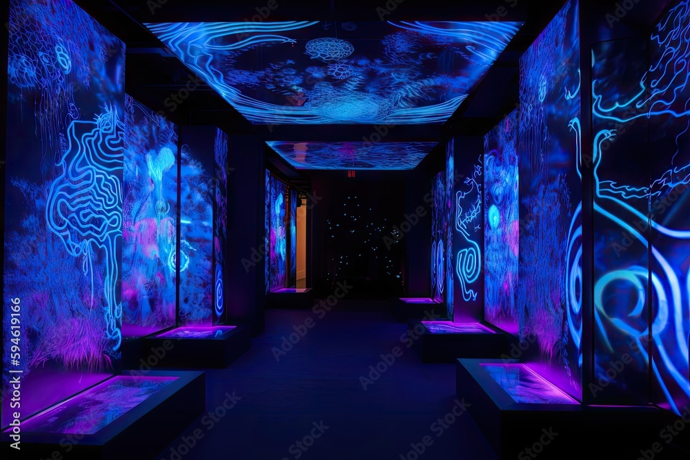 blacklight and uv-reactive art installation, with the artwork glowing ...