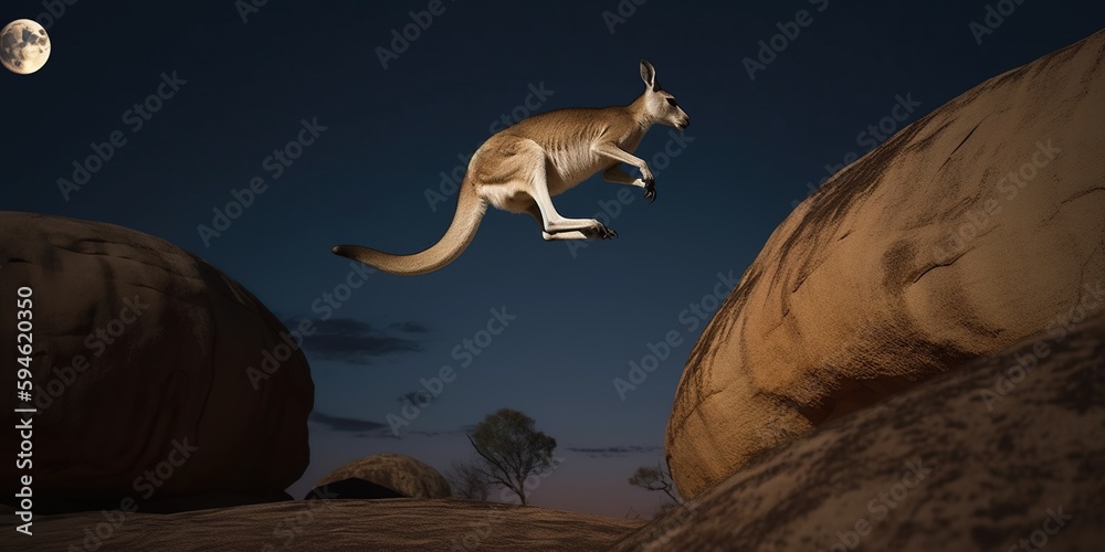 A kangaroo hopping across a stark, moon-like surface, illustrating its ...