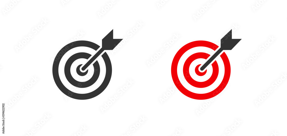 Target dartboard with arrow vector icon. Black and red sign symbol in ...