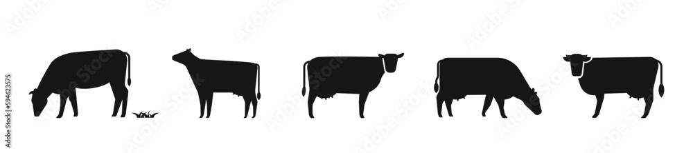 Grazing cow vector set. Cow body silhouette, calf icon Stock Vector ...