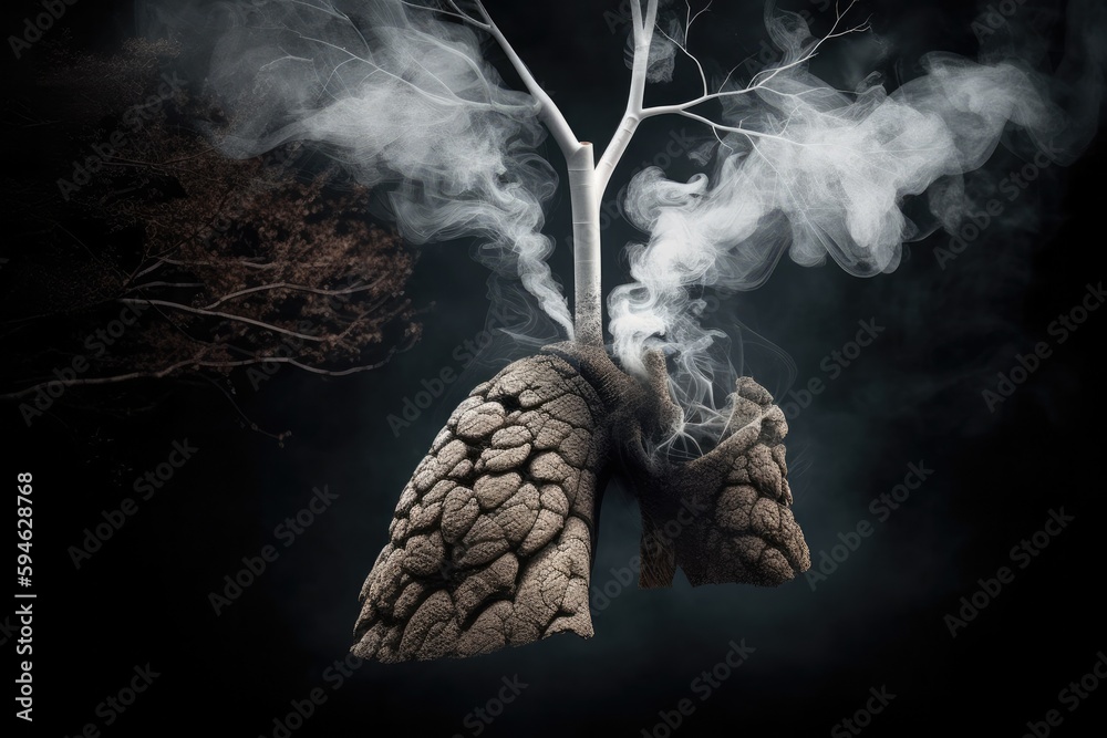 Pollution and lung disease concept, heavy polluted air impact on lungs ...