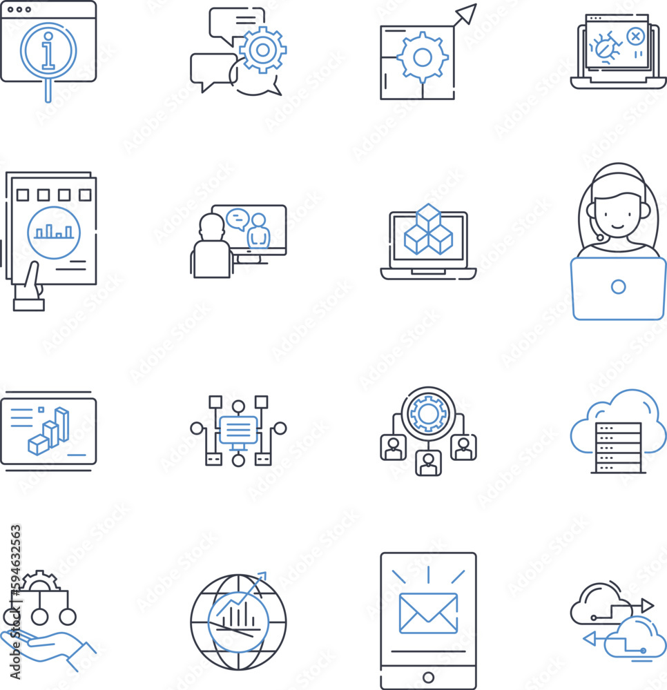 Virtual hardware line icons collection. Simulation, Emulation ...