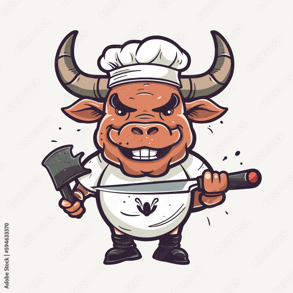 Cute cartoon wagyu chef with knife. Vector illustration on white ...