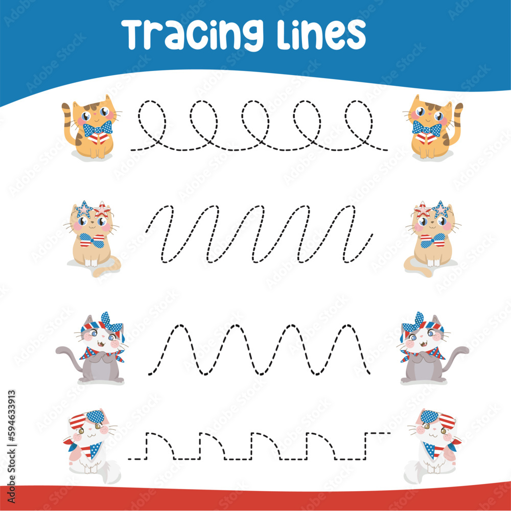 Tracing Lines activity for children. Educational printable worksheet ...