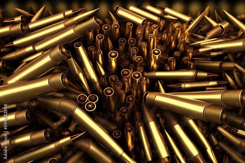 A pile of ammunition for weapons. Cartridges for machine guns and ...