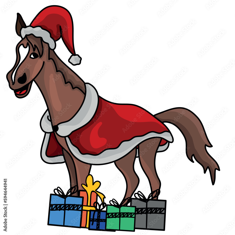 Cute vector cartoon illustration ready to print: Merry Christmas happy ...