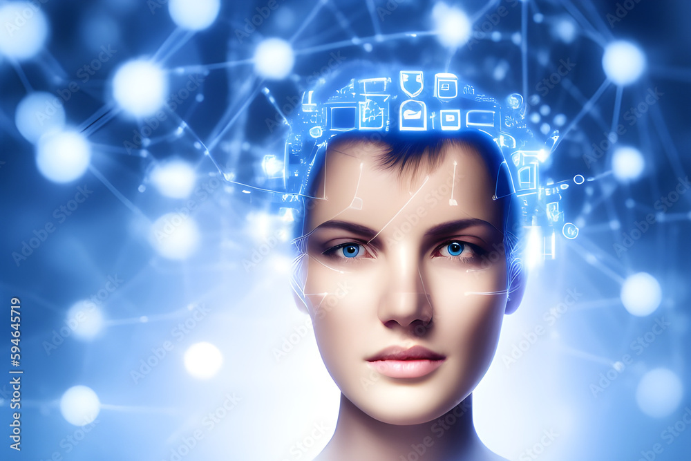 Human face with abstract web structure. artificial intelligence concept ...