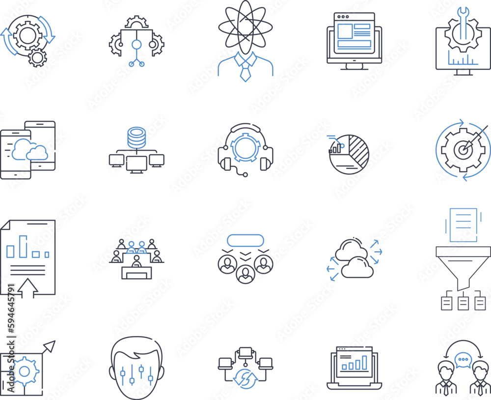 Synergy Line Icons Collection Collaboration Cooperation Synchronization Integration