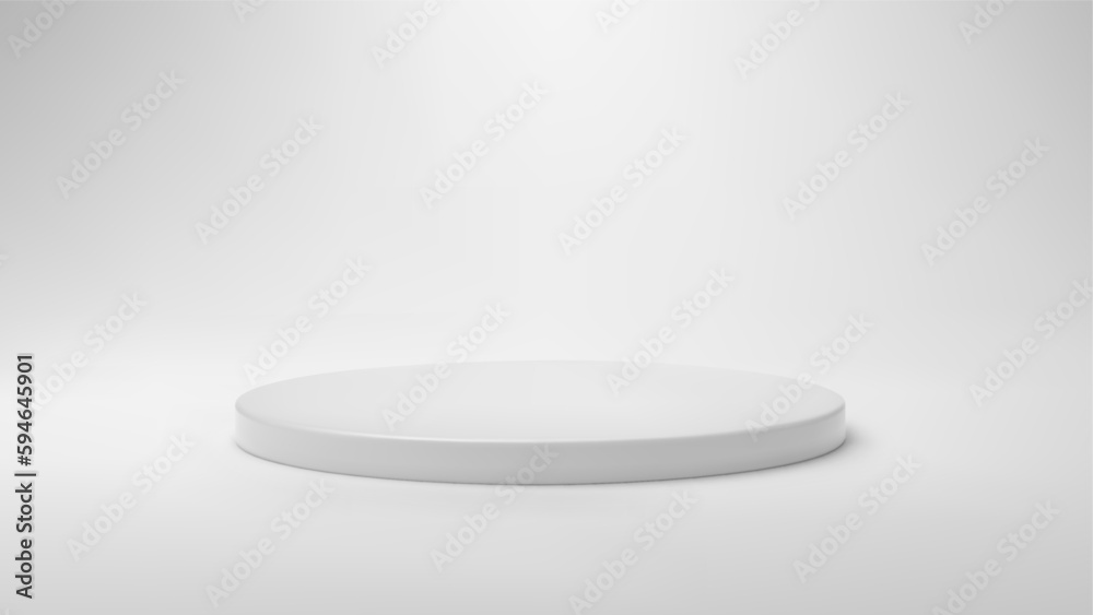White round base podium in studio. Light scene with minimal stage ...