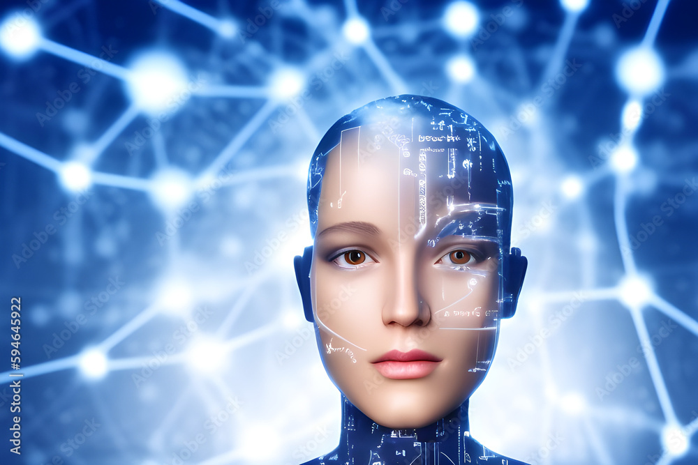 Human face with abstract web structure. artificial intelligence concept ...