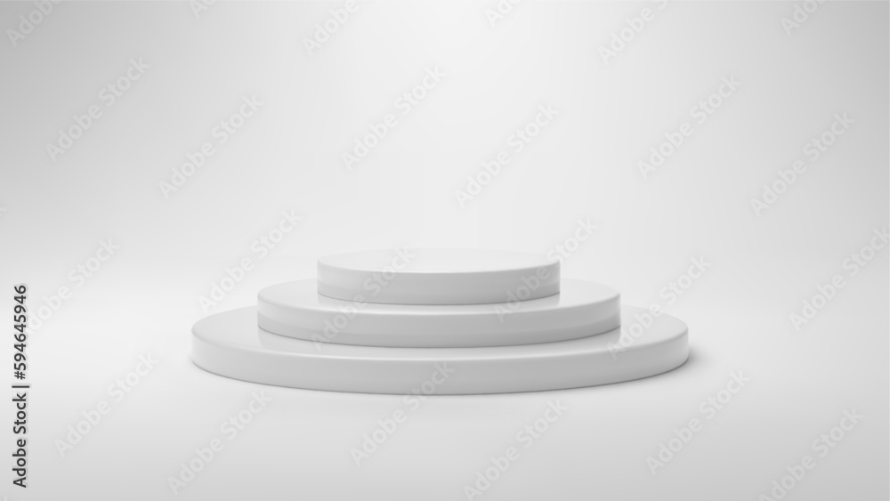 White round base podium in studio. Light scene with minimal stage ...