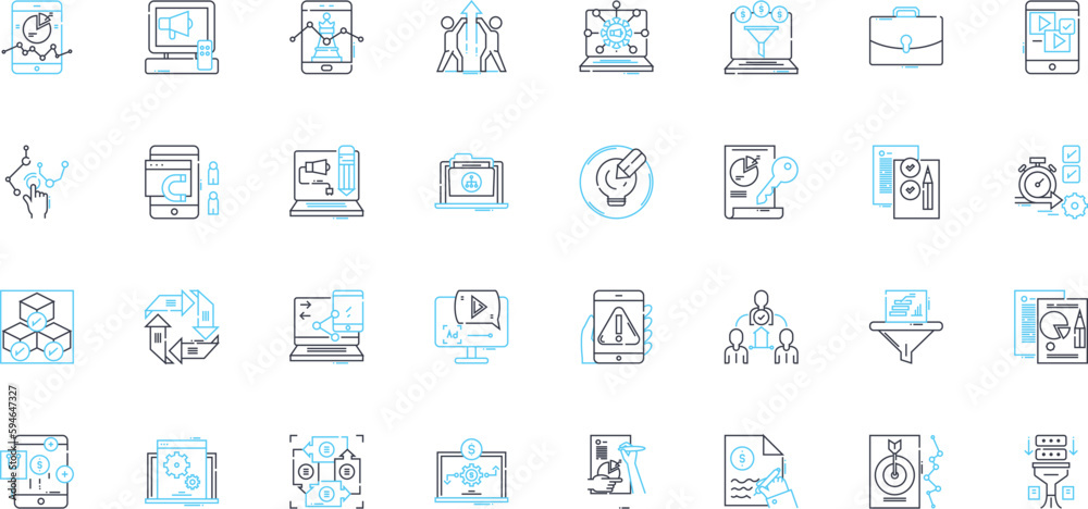 Mobile marketing linear icons set. SMS, App, QR code, Beacon, Geo ...