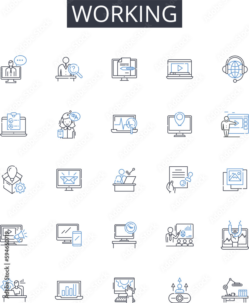 Vecteur Stock Working line icons collection. Laboring, Engaged, Employed, Occupied, Operating ...