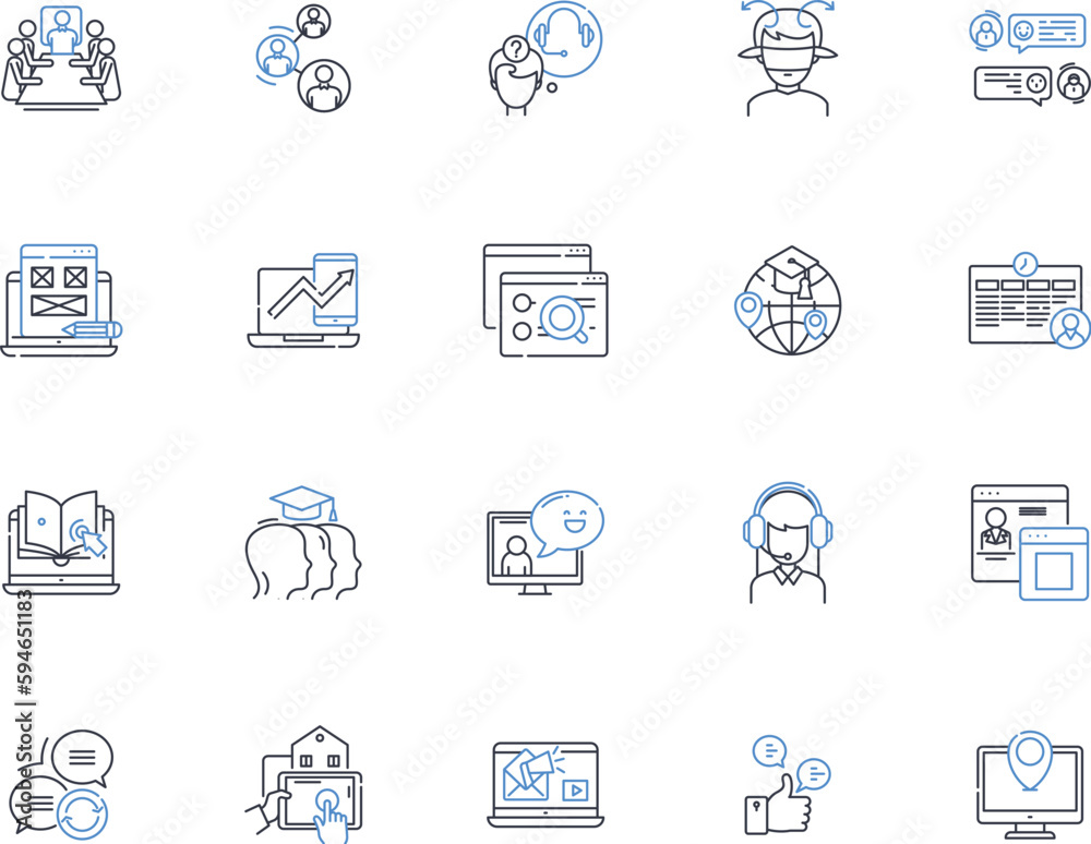 Remote learning line icons collection. Virtual, Online, E-learning ...