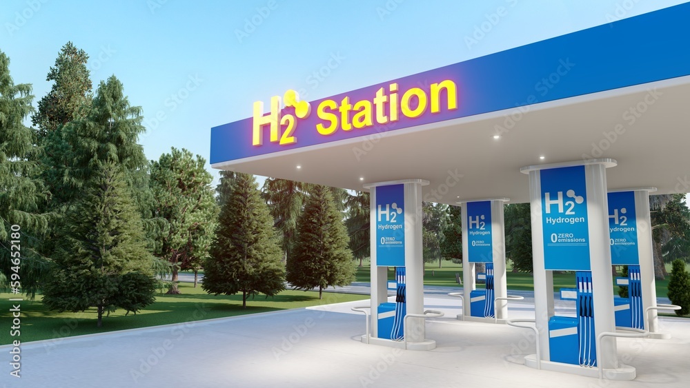 Hydrogen fuel car charging station white color visual concept design ...