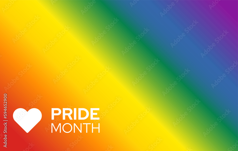 Pride flag gradient background with text Pride Month and hearth shape ...