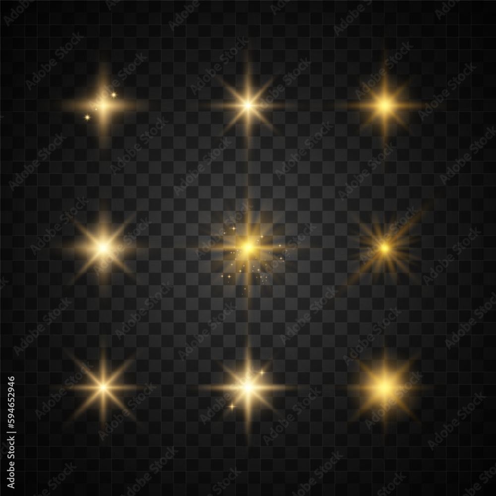 Vector glowing light effects set. Stars explode with glitter elements for any image. Glare set ...