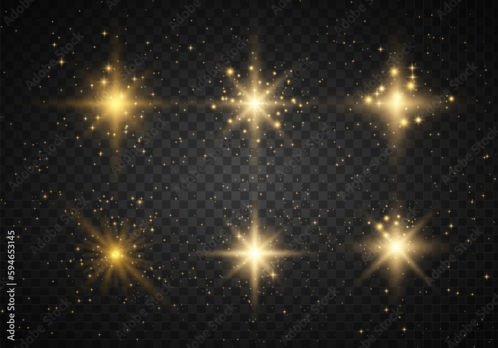 Shining star, particles of the sun and sparks with highlight effect ...