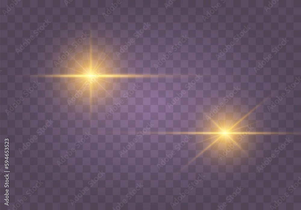 Line, star shiny golden light effect on transparent background. Effects glare, lines, glitter ...