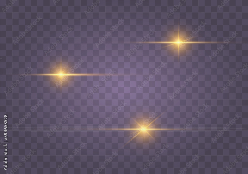 Line, star shiny golden light effect on transparent background. Effects glare, lines, glitter ...