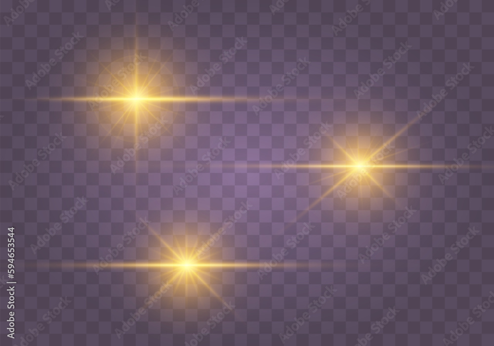 Line, star shiny golden light effect on transparent background. Effects glare, lines, glitter ...