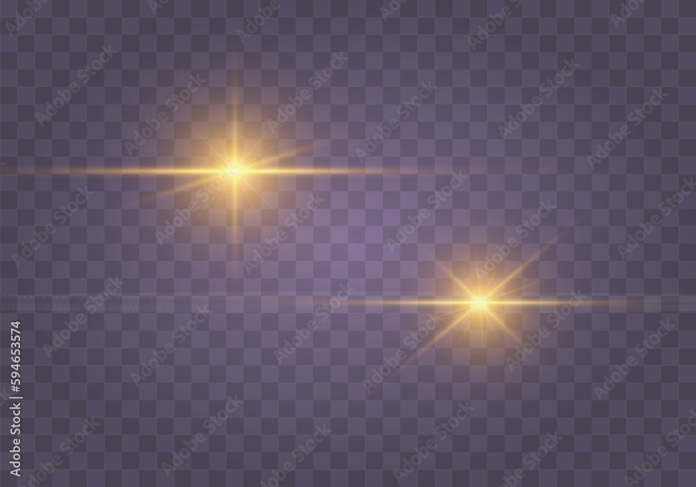 Bright golden flashes and highlights. Bright beams of light. Glowing ...