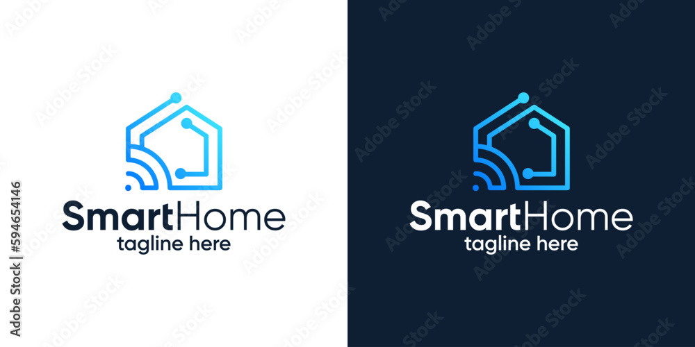 House building logo design with signal wifi and tech style design ...