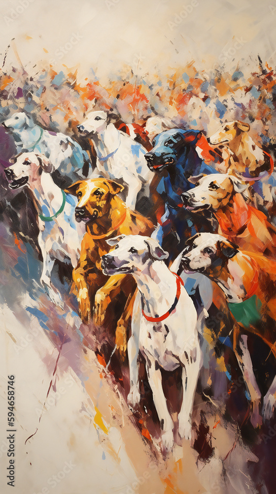 Various dog breeds competing in Olympic events, highly detailed ...