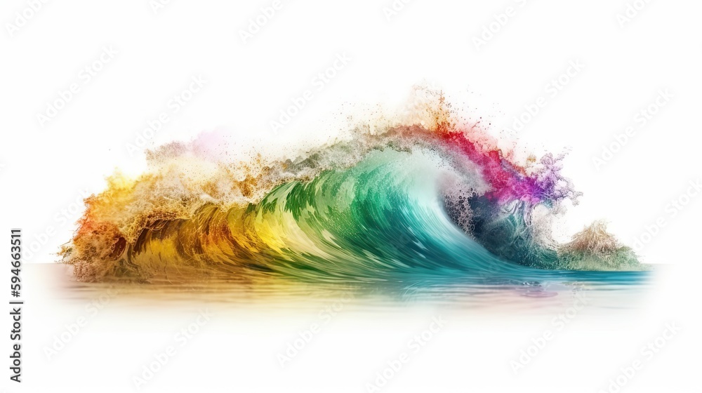 Rainbow sea waves illustration. Ocean surf wave isolated on white ...