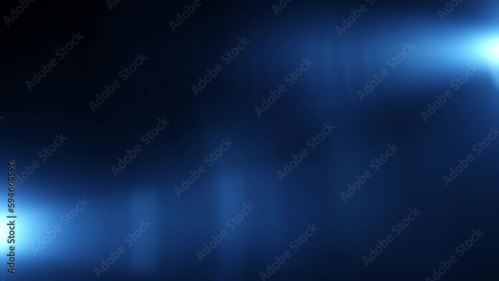 Abstract blue optical lens flares light motion animation on dark blue ...