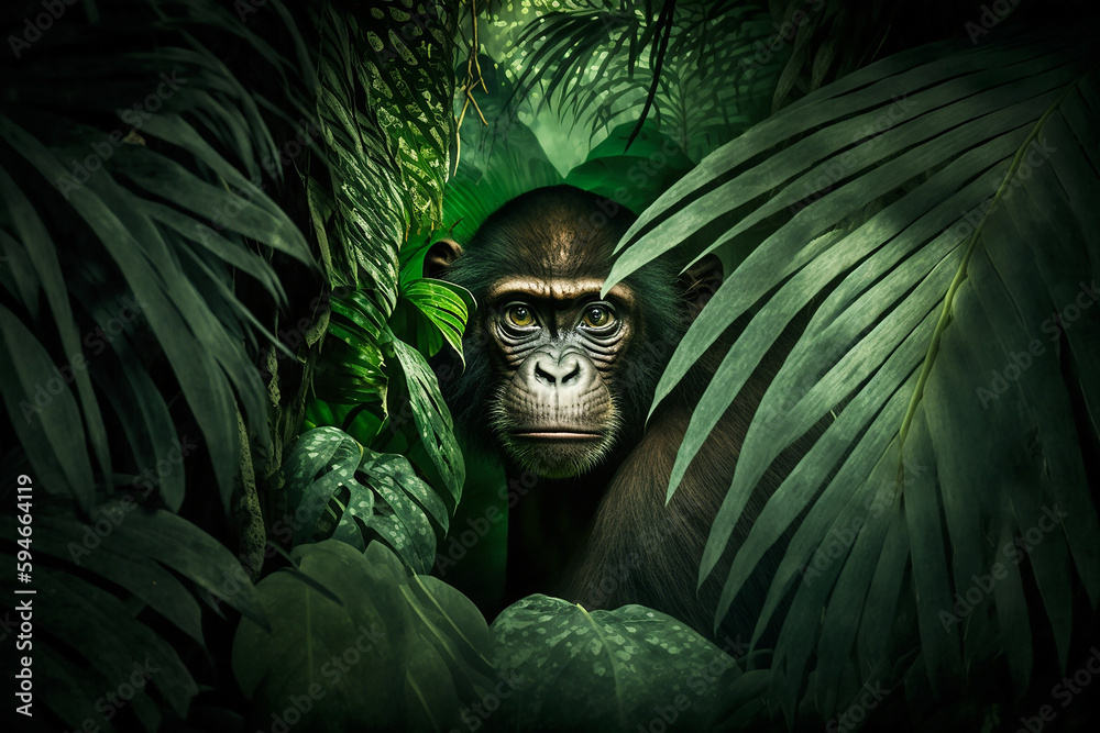 Apes of the Rainforest. Generative AI A digital painting of an ape in ...