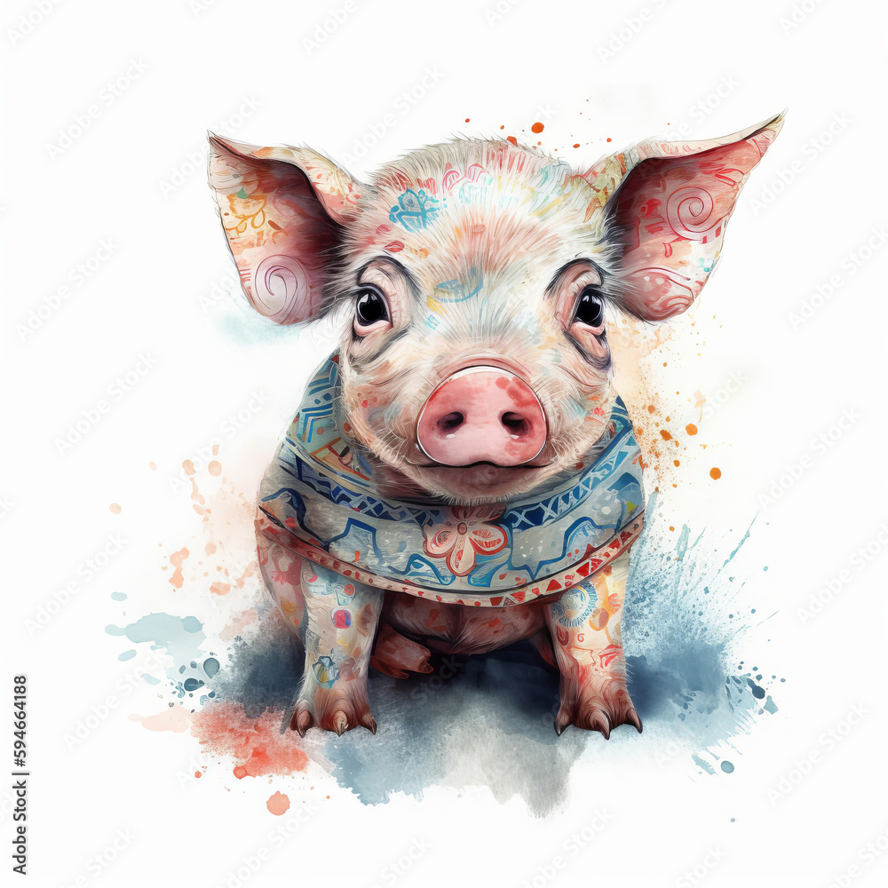 Cute watercolor baby pig. Illustration AI Generative Stock Illustration | Adobe Stock