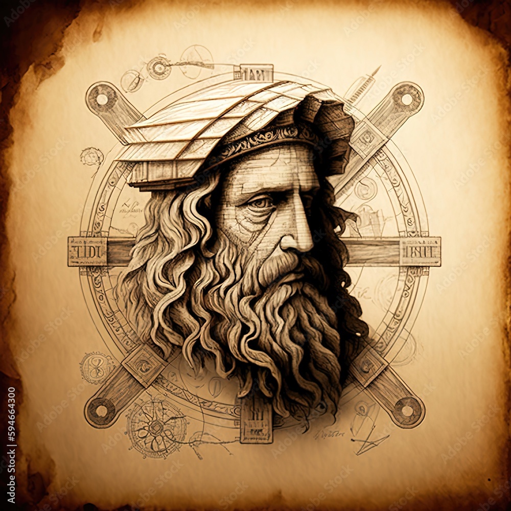 Portrait Leonard De Vinci Stock Illustration | Adobe Stock