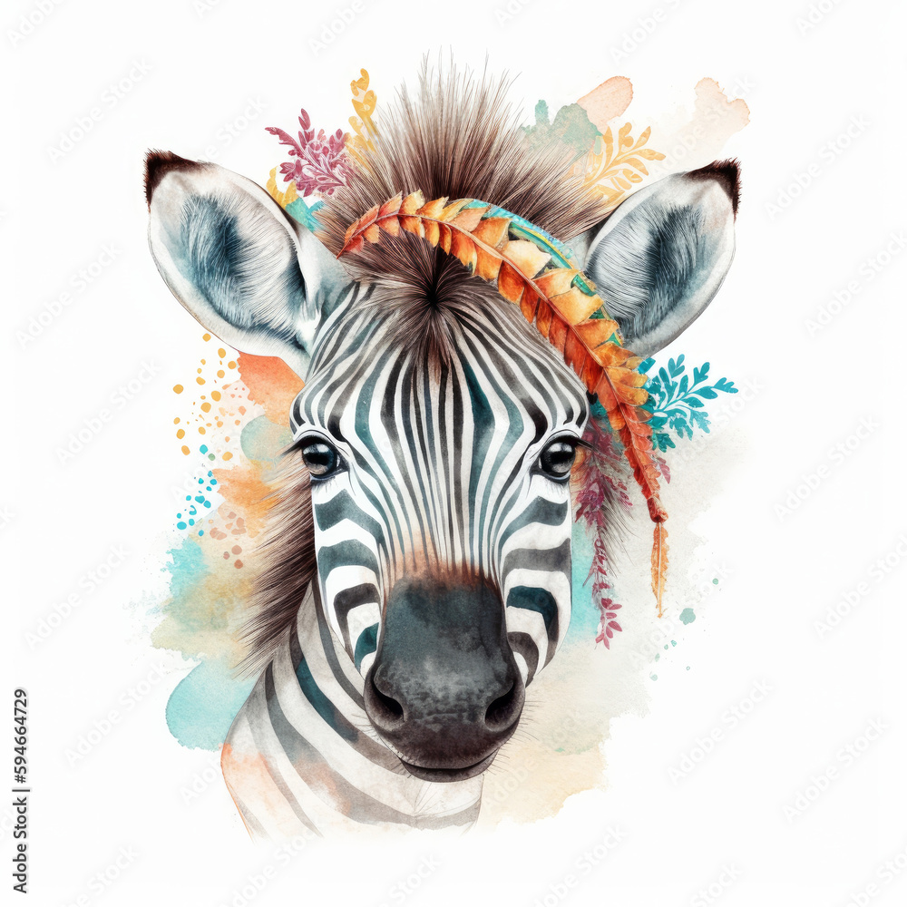 Cute watercolor baby zebra. Illustration AI Generative Stock ...
