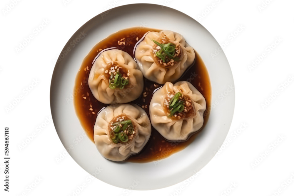 Sheng Jian Bao On White Plate. Chinese Cuisine On Isolated Transparent ...