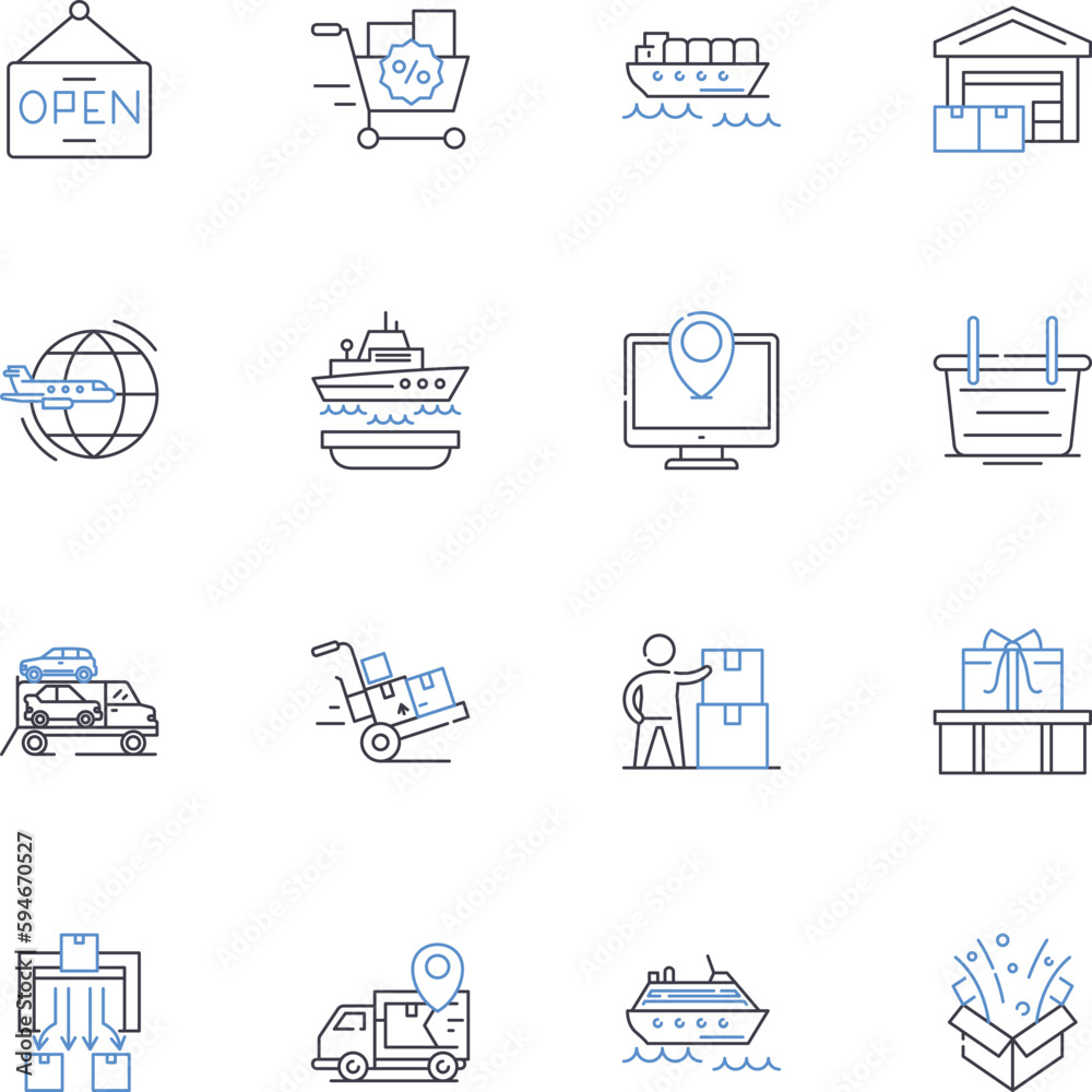Freight transportation line icons collection. Logistics, Shipment ...