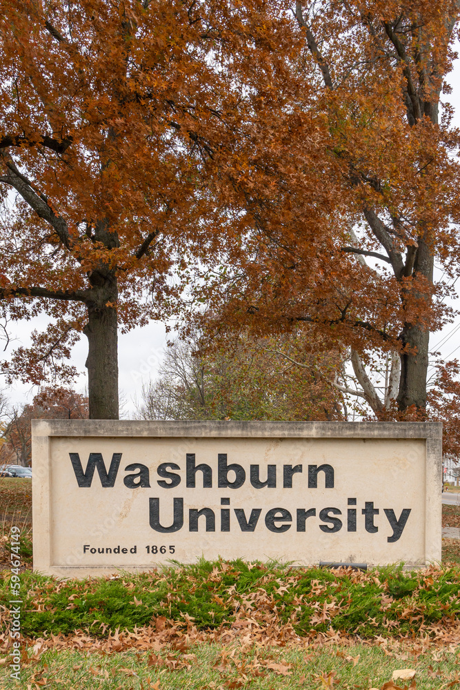 Entrance Sign and Fall Foliage at Washburn University Stock Photo ...