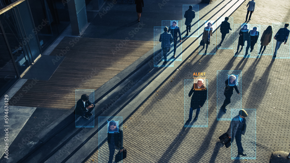 Elevated Security Camera Surveillance Footage of a Crowd of People ...