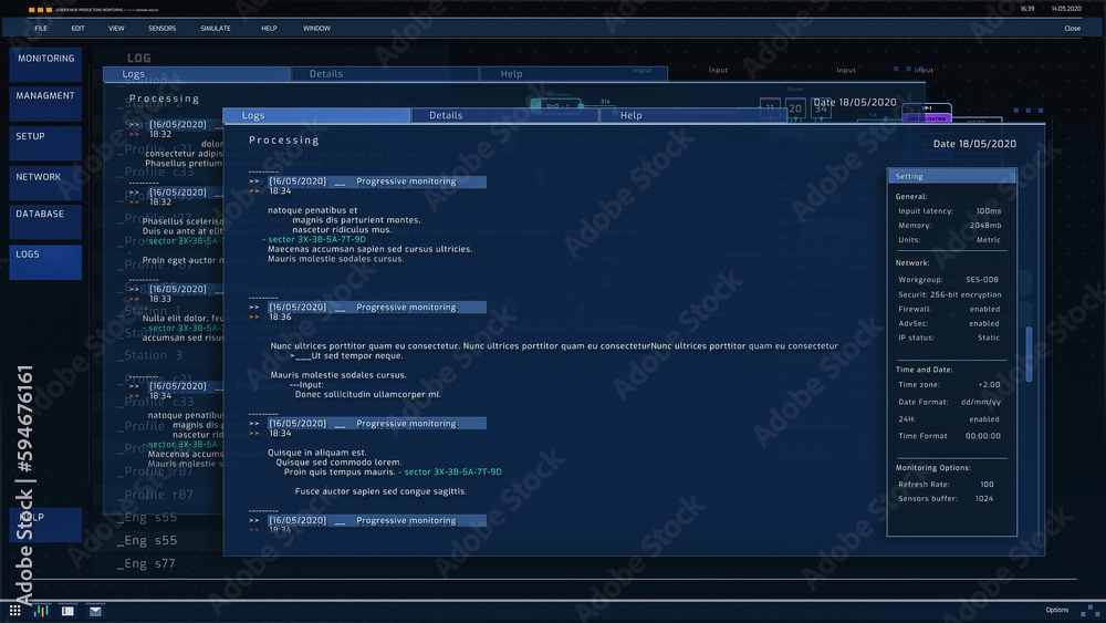 Computer User Interface Showing Infographics, Working Coding Terminal ...
