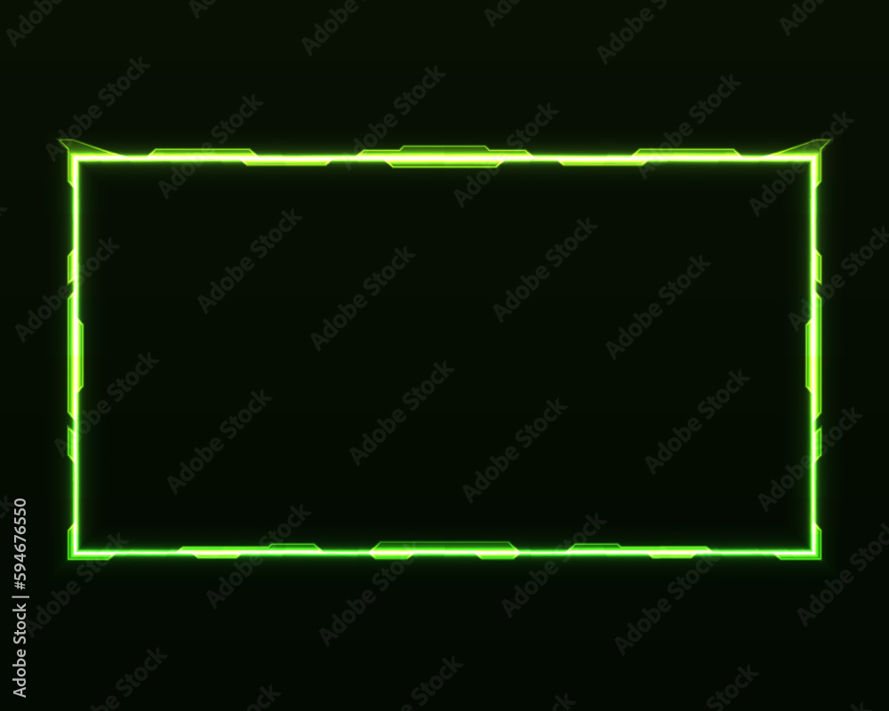 Glowing neon green futuristic stream overlay screen border frame ...