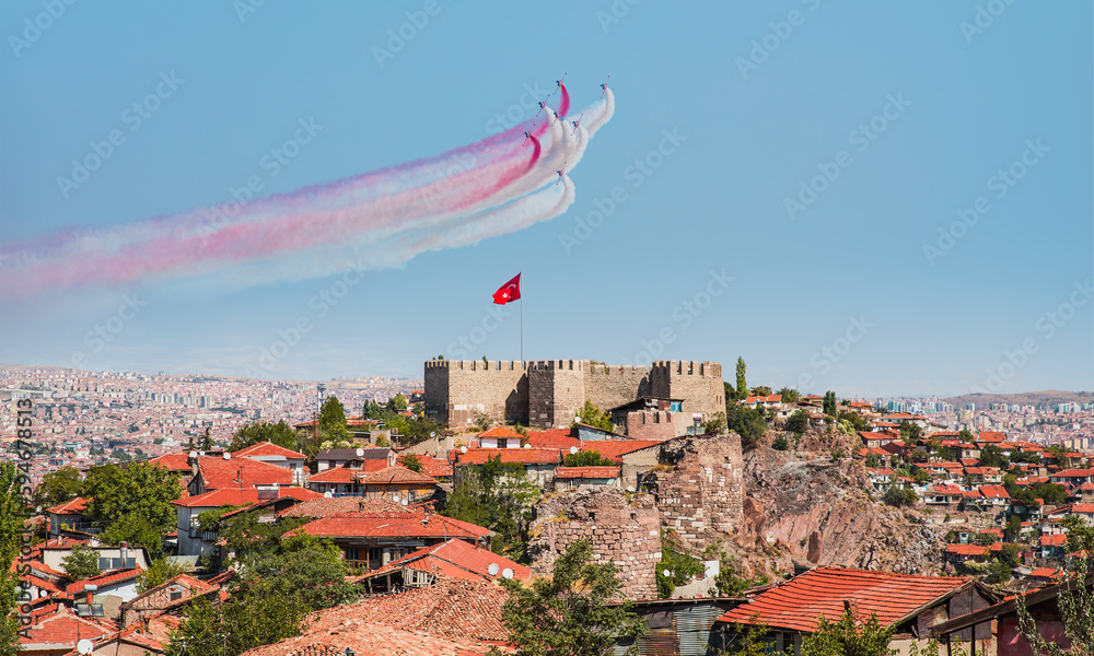 Air Force aerobatic team performing demonstration flight over Ankara ...