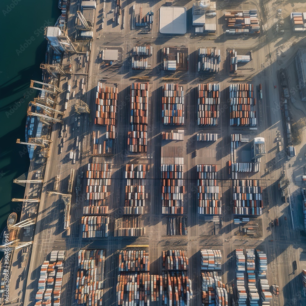 Top view freight containers in the port. generative ai Stock ...
